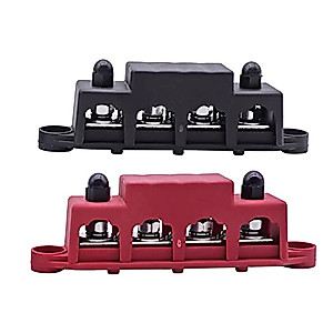 Red & Black Power Distribution Block with Cover,5/16" 4 Studs Bus Bar Power Distribution Block for Auto Marine Car Trailer RV Boat