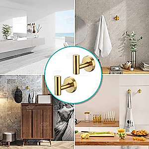AMAZING FORCE Gold Bathroom Towel Hook Shower Towel Hook Wall Mounted Hand Towek Hook 2 Pack.