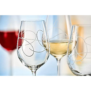 Barski Wine Glass, Goblet, Crystal Glass, Set of 4 Glasses, with String Design, Made in Europe, 14 oz.