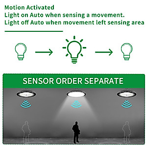 UFO LED High Bay Light with Sensor Base, 120-277Vac, 180W to 240W Adjustable Watt and CCT 3500K to 5000K, IP65 Commercial Bay Lights with 6ft Wire, 0-10V Dim Warehouse Lighting, ETL Listed, 2PK