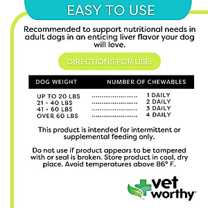Vet Worthy Adult Multi Vitamins - Multivitamin for Dogs to Support Optimum Health and Overall Wellness - Dog Supplement with Iron, Magnesium, Zinc, Vitamin A, B Vitamins - Liver Flavor, 60 Tablets