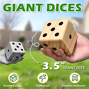 ropoda 3.5" Giant Wooden Yard Dice Set for Outdoor Fun, Barbeque, Party Events, Backyard Games, Lawn Games Includes 6 Dice, Collapsible Bucket, Score Cards & Dry Erase Marker