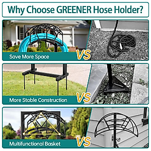 GREENER Freestanding Heavy Duty Hose Holder - Detachable Metal Hanger, Holds 150-feet Hose, Outdoor Yard Lawn Storage Rack