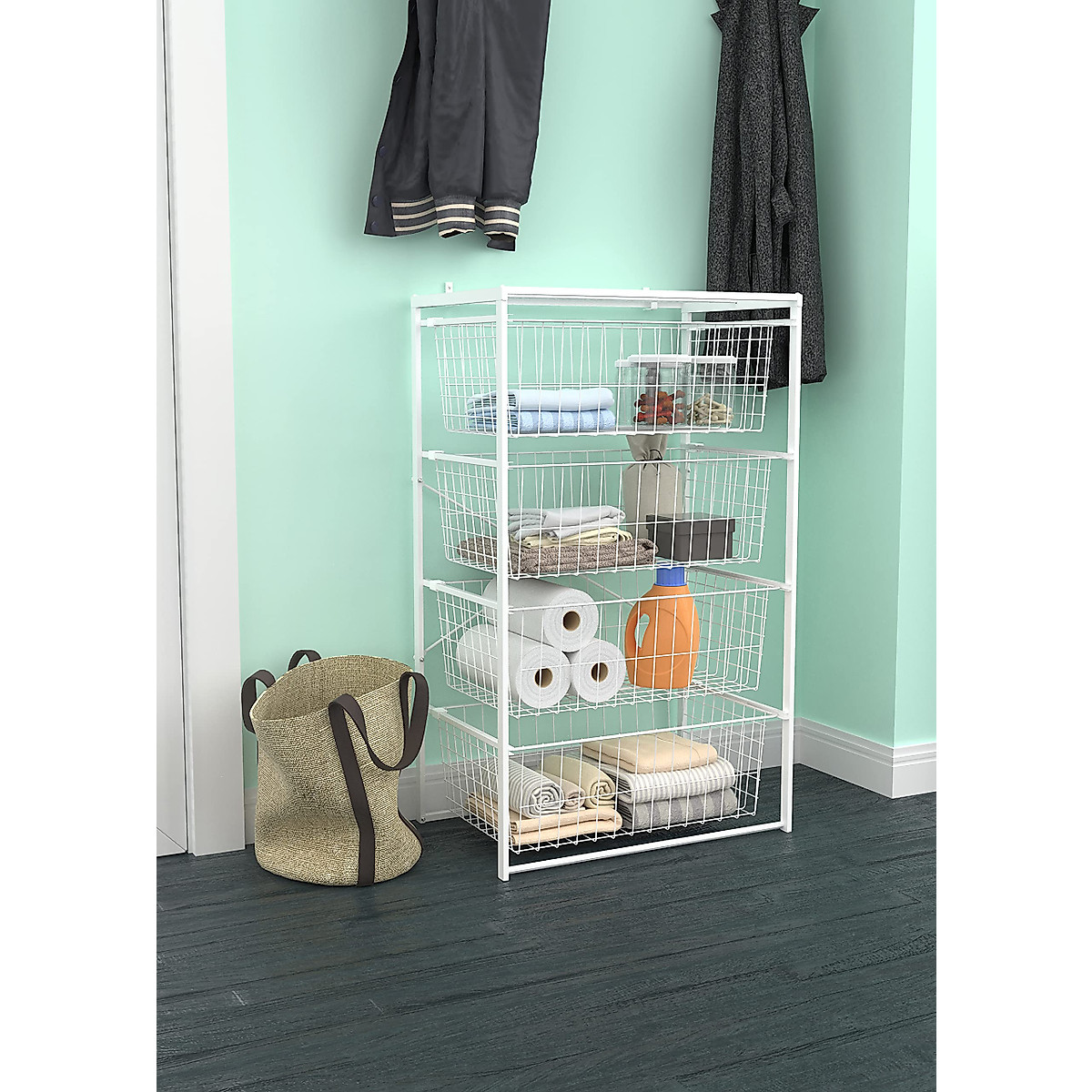 ClosetMaid Wire Basket 4 Drawer Organizer Unit with Shelf for Pantry, Closet, Clothes, Linens, Sturdy Steel, Easy Assembly, White