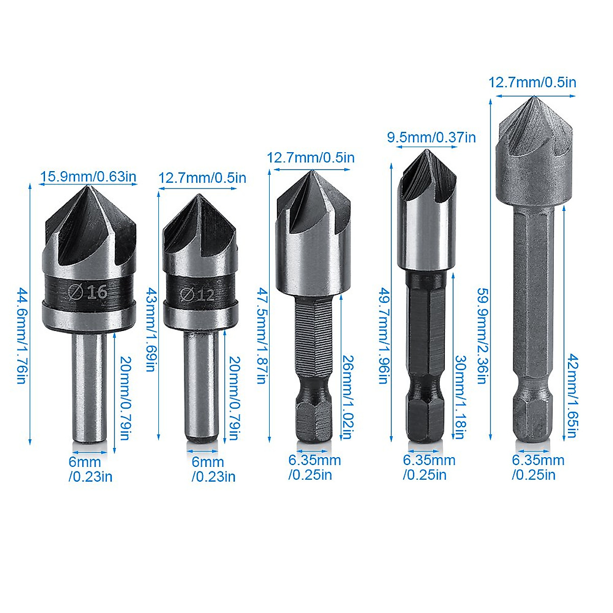 【𝐄𝐚𝐬𝐭𝐞𝐫 𝐏𝐫𝐨𝐦𝐨𝐭𝐢𝐨𝐧】 Countersink Drill Bit Set, 5 Pcs/Set High Speed Steel Industrial Countersink Drill 5 Flutes Woodworking Chamfering Cutter