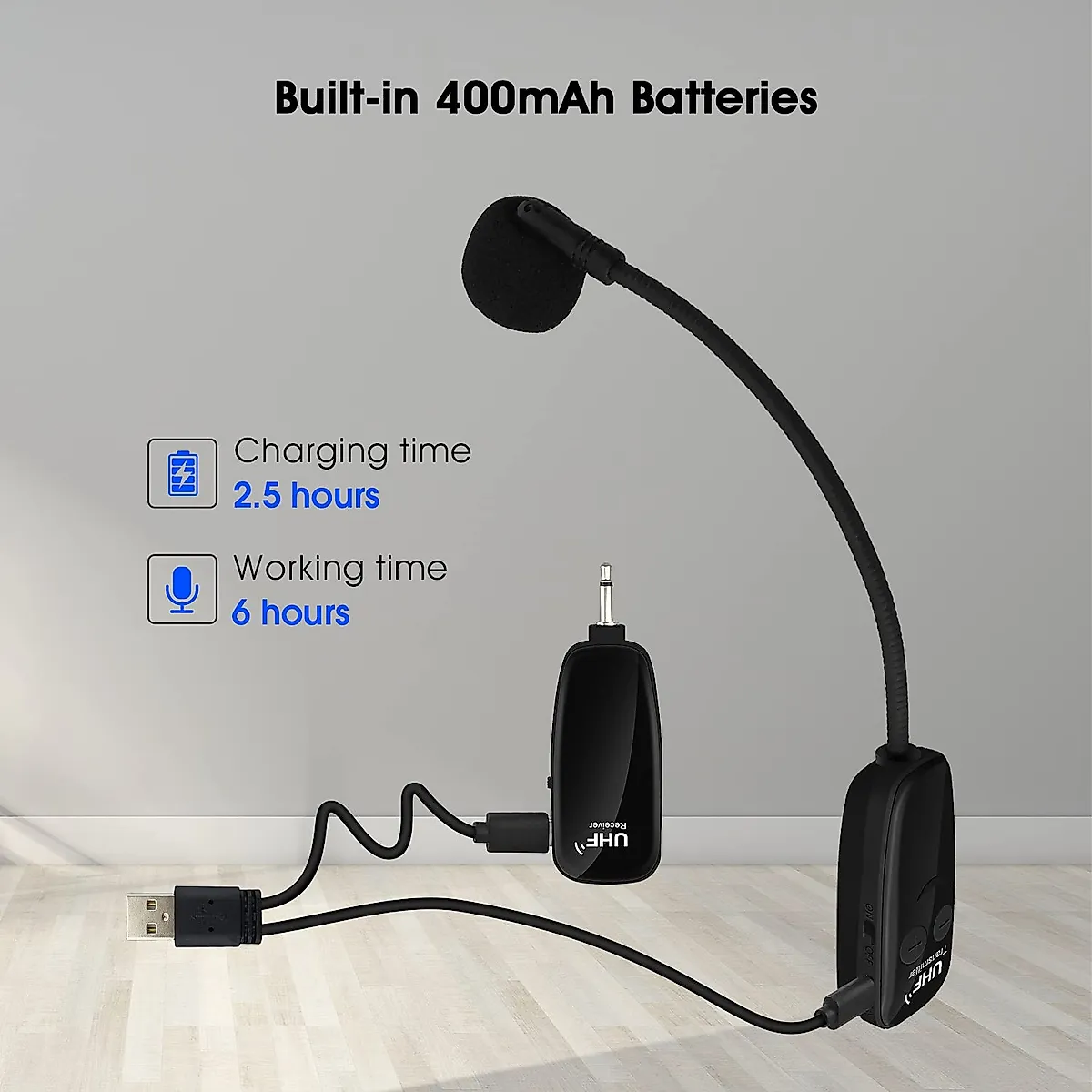 Generic Wireless Microphone Headset,UHF Headset System,160ft Range,Headset and Handheld Mic 2 in 1,Compatible,for Voice Amplifier,Speaker,PA System,Teaching,Singing,Fitness Instructors (U12A)