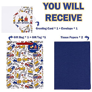 WRAPAHOLIC 13" Large Birthday Gift Bags with Card and Tissue Paper - Car Design for Kids Birthday, Gift Wrap