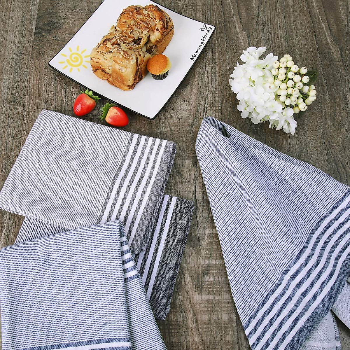 Wenzhi Kitchen Dish Towels for Washing Dishes, Cotton Light Blue Kitchen Towels for Drying, 19x28 Inches Tea Towels Pack of 3