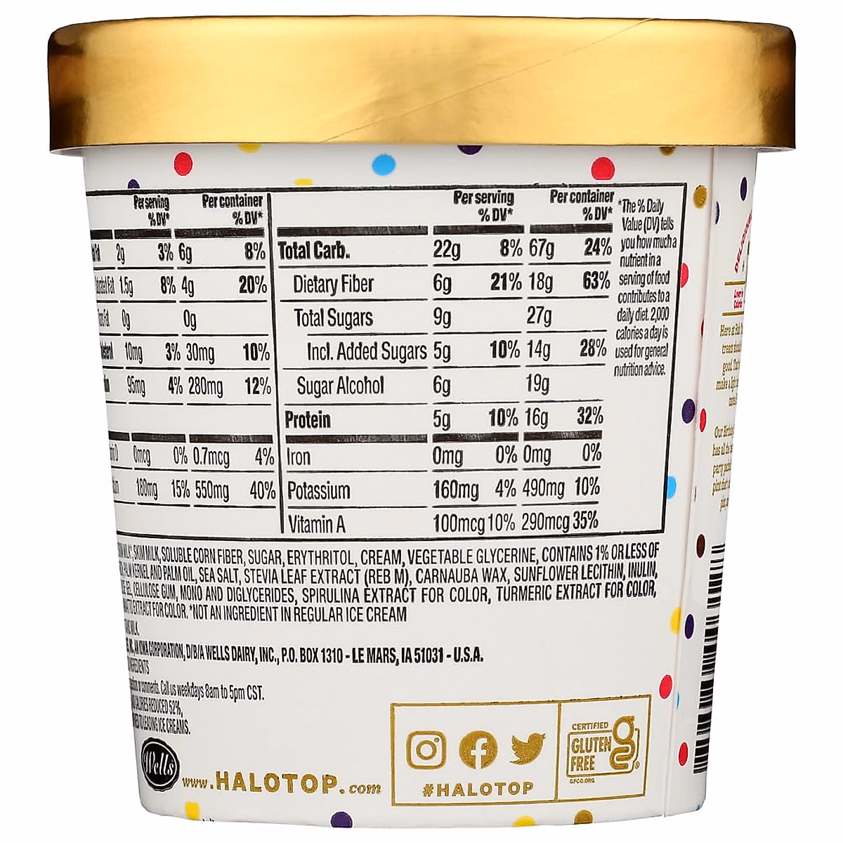 Halo Top Birthday Cake Light Ice Cream, 16 Fluid Ounce -- 8 per case.