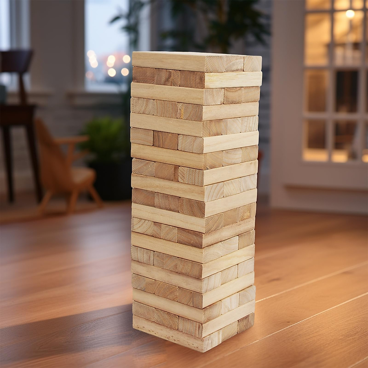 WOODENFUN Large Wooden Tumbling Tower Game, Stack to Over 18 in 57pcs Jumbo Yard Games Outdoor Timber Stacking Game Night Toy Gift for Kids Adults Family