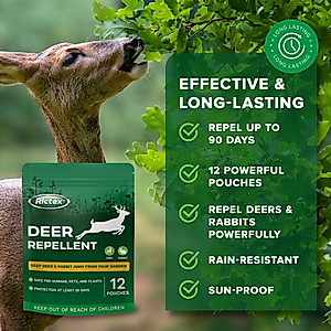 Deer Rabbit Outdoor Repellent Pouches: Deer Deterrent for Garden - Rabbit Repellent for Plants - Safely Repel Deer and Rabbit - Protect Your Yard - 12 Powerful Mint Scent Packs