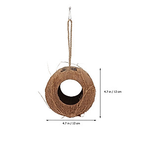 Hanging Coconut Shell Bird Nest Natural Coconut Hideaway Bird House Hut Breeding Nesting Bird Cage Box for Hamster Parakeets Love Birds Canary