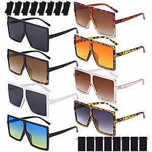 URATOT 8 Pieces Oversized Square Sunglasses Big Women Sunglasses Retro Flat Top Fashion Shades Sunglasses