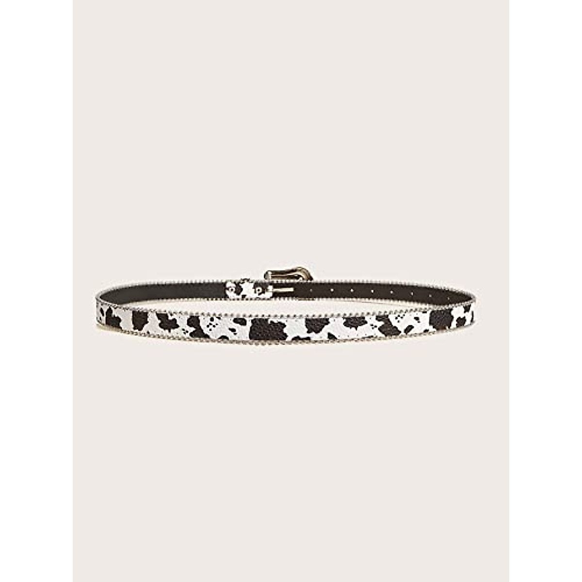 Verdusa Women's Cow Print Leather Belts Vintage Weatern Waist Belt Black and White 80