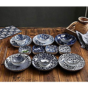 Japanese Style Ceramic Assorted Designs Traditional Blue and White Pattern Dinnerware Set (6PACK Blue White Bowl 4.5")