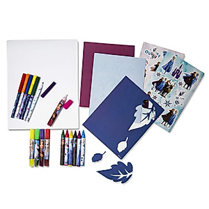 Frozen 2 Deluxe DIY Art Supplies Set with Stencils, Sticker Sheets, Coloring Pad, Markers, Jumbo Crayons, and Glitter Glue