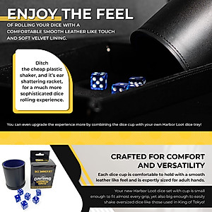 Harbor Loot Blue Dice Shaker Cup Complete with Matching Dice Set of Six Blue Translucent Dice