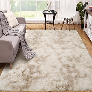 CAROMIO 9x12 Fluffy Area Rugs for Living Room Modern Plush and Thick Faux Fur Shag Rug Non-Slip Tie Dye Carpet for Bedroom, Fuzzy Shaggy Rugs for Kids Nursery Dorm, Beige Taupe