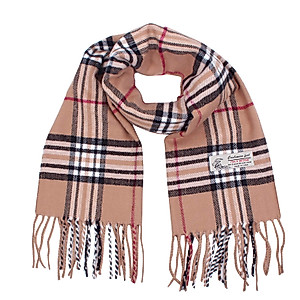 TZ Promise Plaid Cashmere Feel Classic Soft Luxurious Winter Scarf For Men Women (Tan)