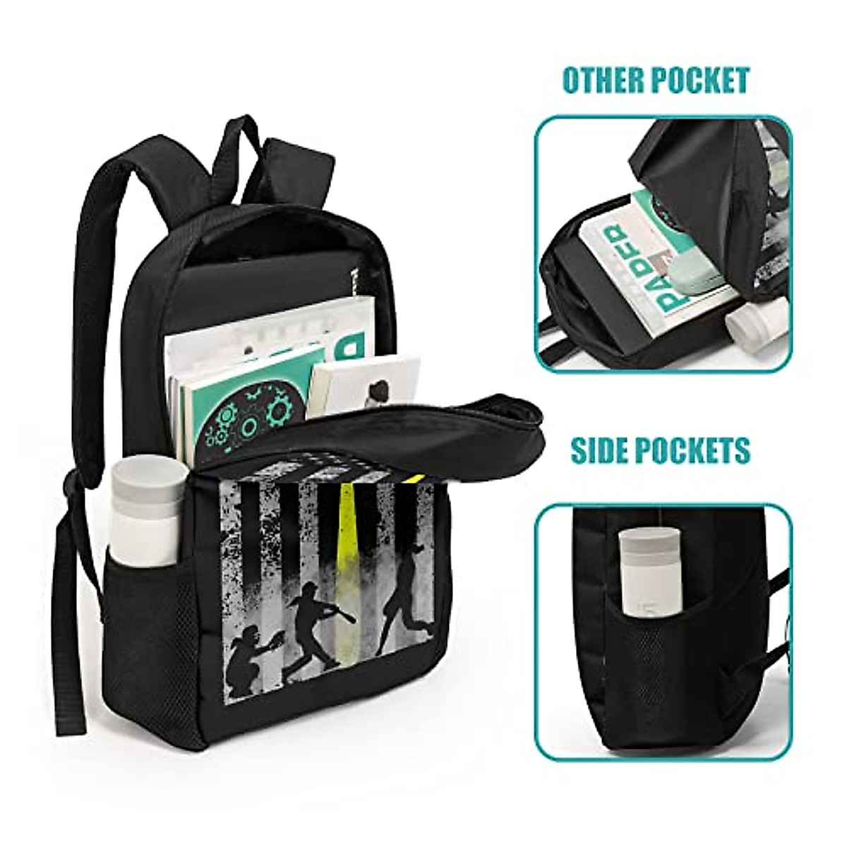 Nerxy School Backpack Set 3 Pcs Baseball US Flag Printed Large Bookbags Heavy Duty Shoulder Packs Teenager Girls Boys