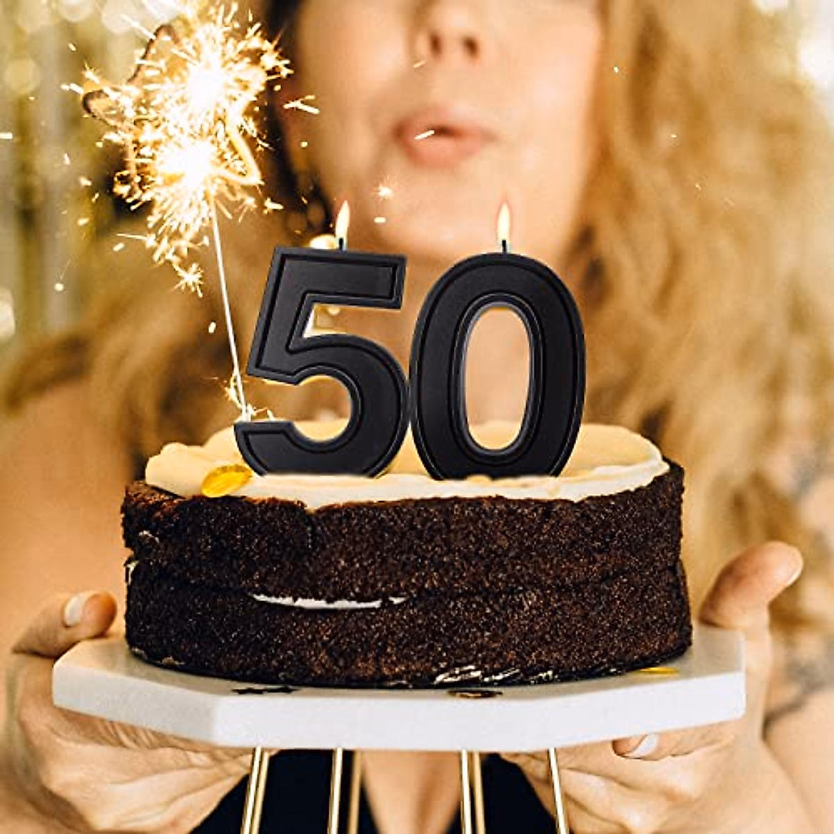 LUTER 3.94 Inches Oversized Birthday Candles Black Birthday Cake Candles Number Candles Cake Topper Decoration for Wedding Party Kids Adults, Number 1