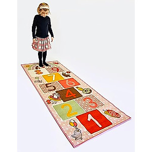 Hopscotch Squad Hop & Count Hopscotch Rug for Play Space & Room Decor with Skid-Proof Backing, 79” L ong x 29” Wide - Classic Hopscotch Rug for Kids
