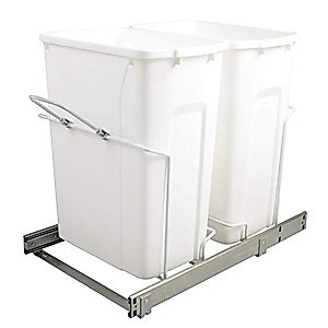 14.375 in. x 22 in. x 18.813 in. 35 Qt. In-Cabinet Double Soft-Close Bottom-Mount Pull-Out Trash Can - White