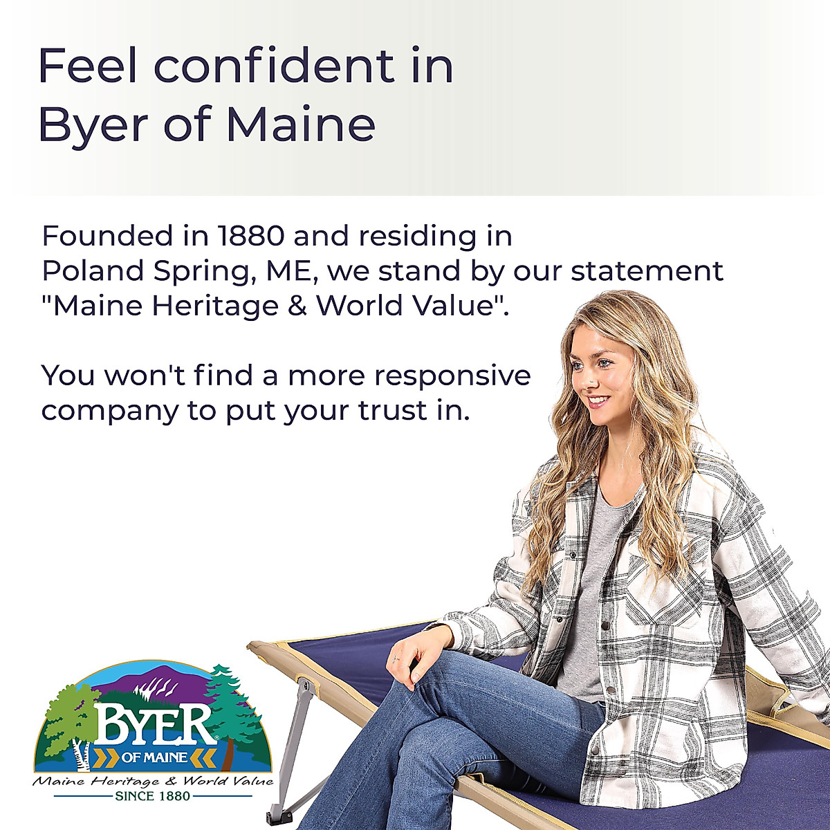 BYER OF MAINE Easy Cot - Extra Large Folding Cot - Heavy Duty Cot for Indoor and Outdoor Use - Cot Bed for Adults - 78”L X 31”W X 18”H - 330 lb Capacity