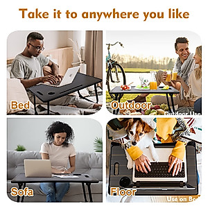 Amaredom Laptop Bed Desk Tray Bed Table, Foldable Portable Lap Desk with Storage Drawer and Cup Holder for Eating Breakfast on Bed/Couch/Sofa-Black