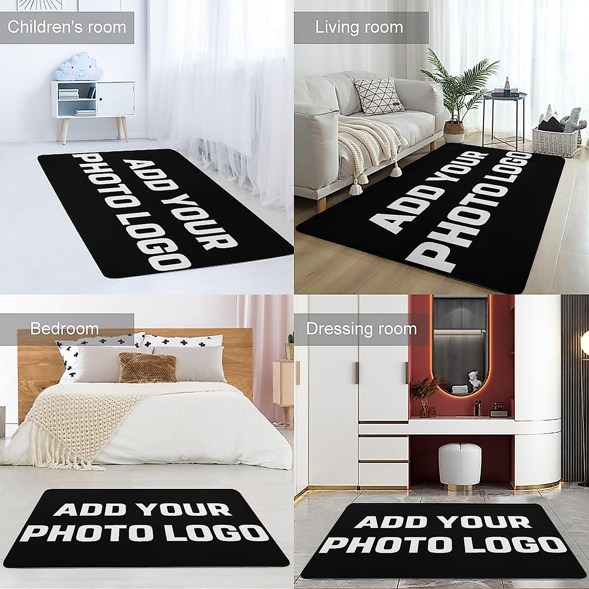EXYLANOR Personalized Area Rugs with Logo Customized with Photo Text Name Carpets Custom Soft Door Mats Decorative Home Garden Office, Black, 60x40 Inch