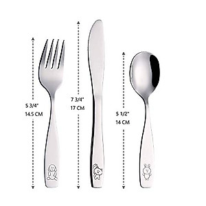 ANNOVA Children's Flatware 6 Pieces Set - Stainless Steel Cutlery/Silverware 2 x Safe Forks, 2 x Dinner Knife, 2 x Dinner Spoon - Safe Kids Toddler Utensils Lunch Box (Engraved Dog Cat Bunny)