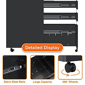 Reemoon Metal Rolling File Cabinet with 3 Drawers, Under Desk Mobile Filing Storage Cabinet with Lock for Home Office Scool,Required Assembly,Black