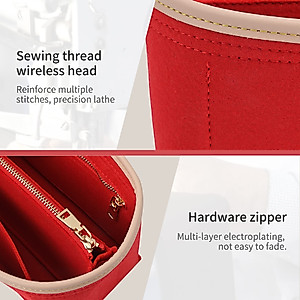 KESOIL Small Purse Organizer insert for Handbags,Small Bag Organizer,Bag Divider,Felt Organizer Insert Compatible with LV Speedy,Onthego,Alma,NeoNoe,Noe,with Zipper Pocket and Bag in Bag (Red, Small)