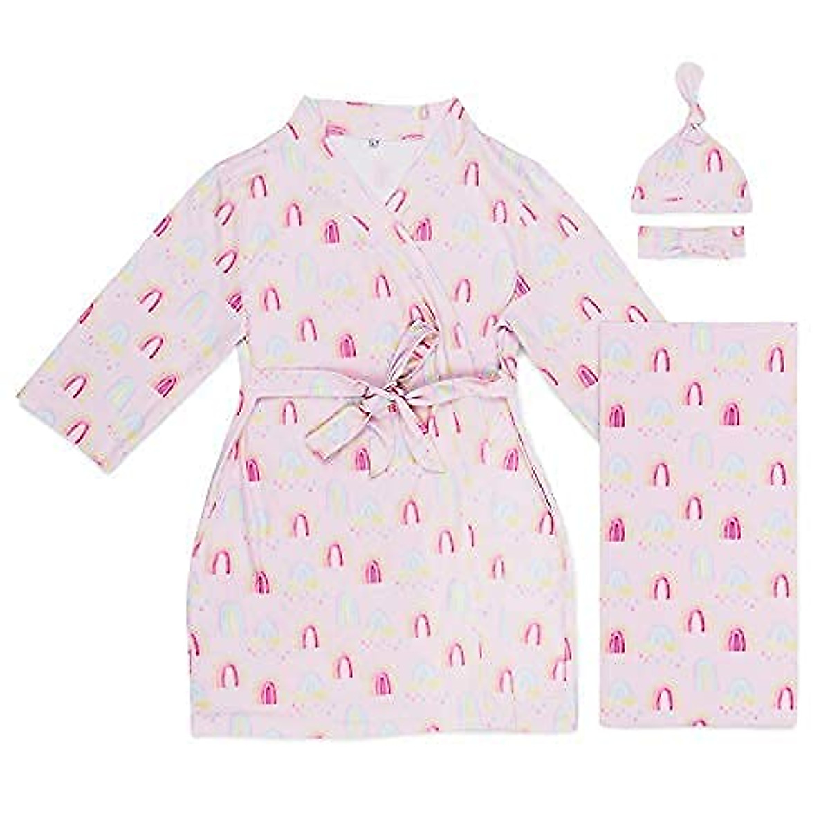 Millie Mae LLC Rainbow Mommy and me Robe and Swaddle Set | Hospital Labor and Delivery | Maternity Robe and Matching Baby Set for Boy, Girl | Blue Rainbow