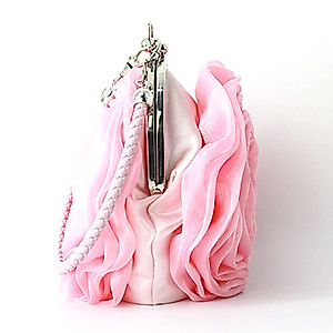 Mily Womens Satin Evening Bag Flower Shaped Wristlet (A-Pink)