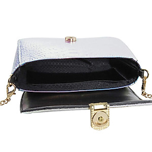 RemeeHi Fashion Small Shiny Hologram Laser Travel Snake PU Shoulder Bag Crossbody Bag with Chain Gradual Purple