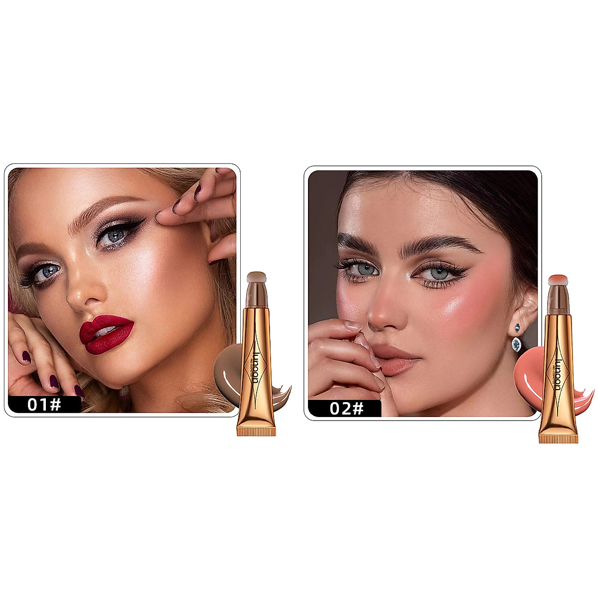 2 Colors Liquid Contour Beauty Wand, Highlighter and Bronzer Stick,Long Lasting & Smooth Natural Matte Finish,with Cushion Applicator Attached Easy to Blend. (1#/2#)