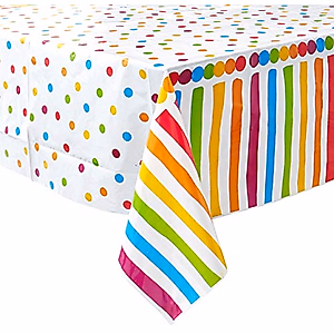 Oojami 4 Pack Polka Dot Plastic Tablecloth, 108 x 54, with White dots (Rainbow)