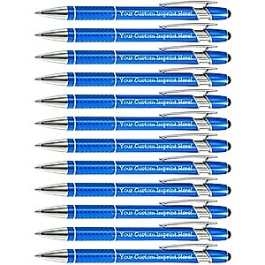 Express Pencils Customized Pens with Stylus - Metal Pens - Custom Printed Name Pens with Black Ink Personalized & Imprinted with Logo or Message -Great Gift Ideas- 12 pcs/pack (Blue)