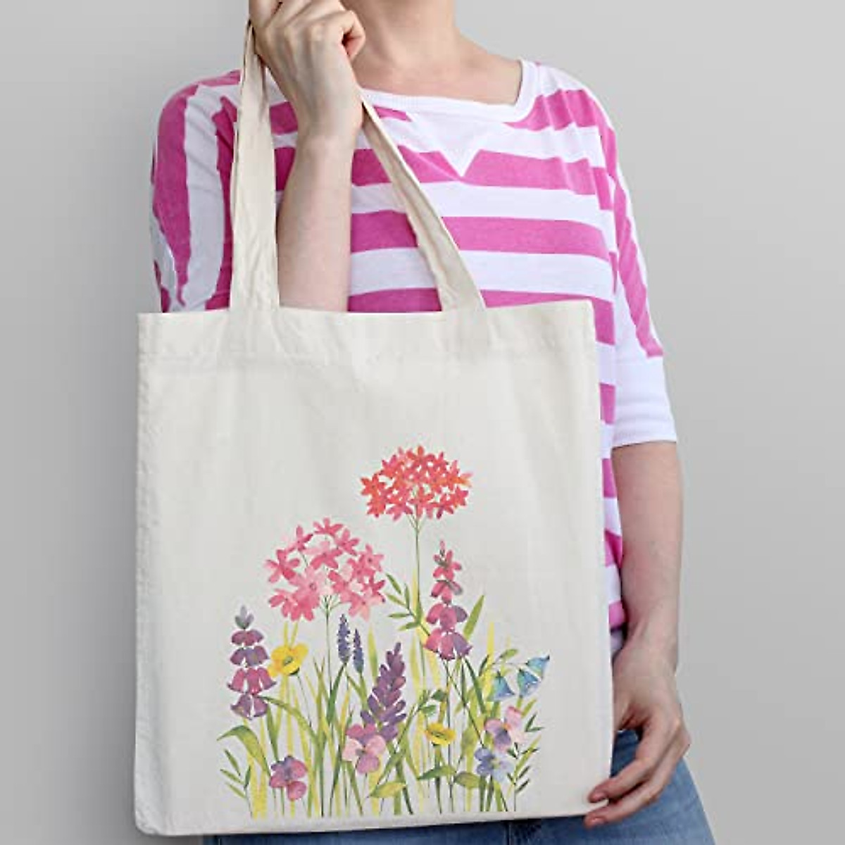 4 Pieces Reusable Tote Bags Canvas Tote Bags Canvas Reusable Shopping Bags Makeup Bags for Girls Women (Flower Style)