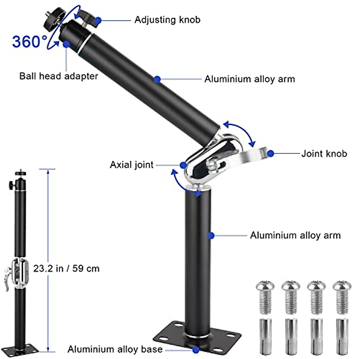 Mippko Articulating Wall Mount Holder for Security Camera / Digital Camera / Video Camera / CCTV POV Camcorder / Ring Light / Mini Projector / Small Speaker / DSLR, Adjustment Aluminium Alloy Arm