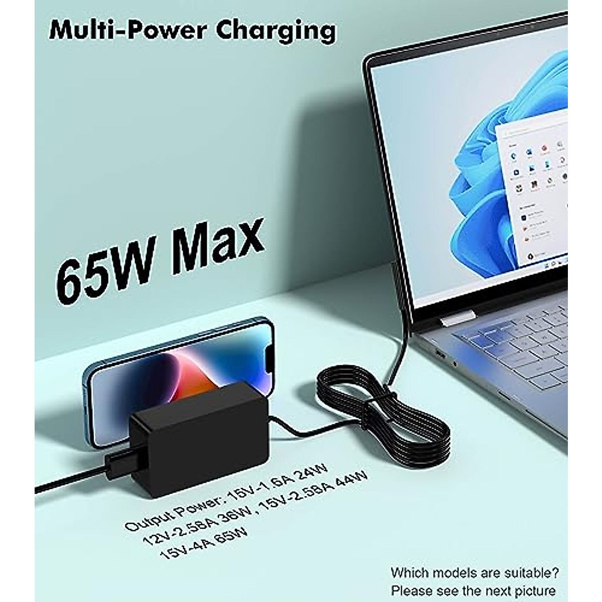 Surface-Pro-Charger-65W - Microsoft Surface Charger, Super Fast Charger for Surface Laptop, Surface Pro 3/4 / 6/7 / 8 / X, and More Laptop Tablet Model Power Supply Adapter Works with 65W 44W 36W