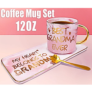 RARVA Grandma Gifts -Thank You Gifts Basket for Birthday Mothers Day Include Silver Heart Necklace Earrings Coffee Mug Set Candle Flower Grandmother Personized Gift Basket