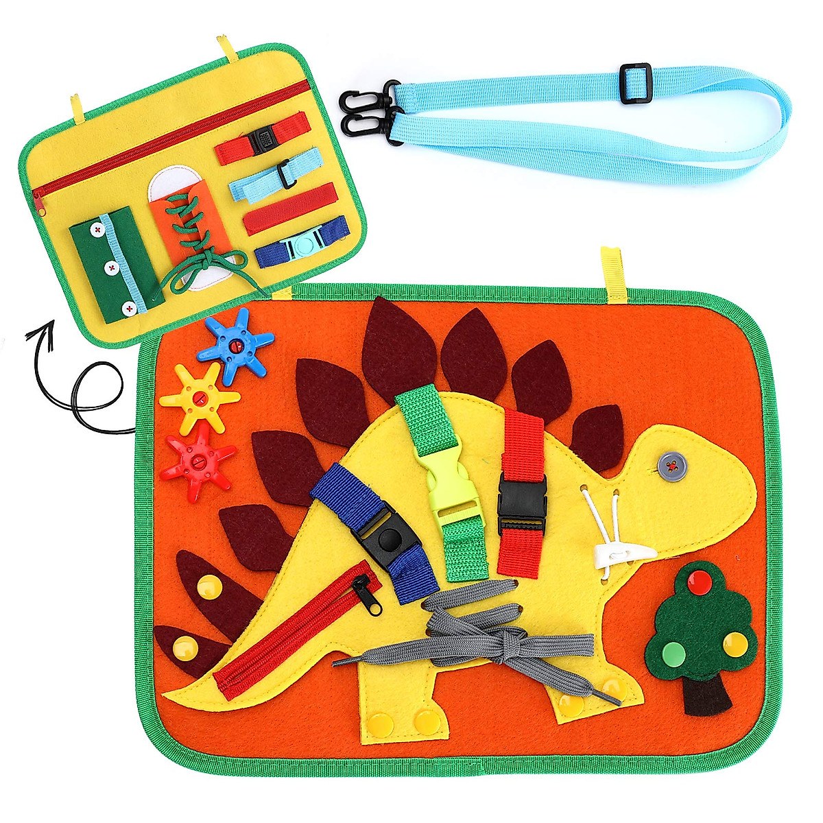 Busy Board - Montessori Toys Sensory Activity Board for Toddlers 3 4 Year Old Boys & Girls, Preschool Educational Travel Toy for Learn Basic Dress Skills and Fine Motor Skill