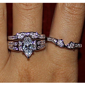 BeBold 5Ct Marquise Cut Simulated Diamond CZ Trio Wedding Set Engagement Ring for Women White Gold Plated