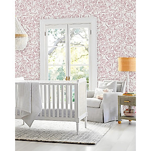 Safiyya Pink Floral Wallpaper Peel and Stick Wallpaper Pink and White Contact Paper Rose Removable Wallpaper Peel and Stick Wallpaper Boho Wallpaper for Bedroom 118'' × 17.3''