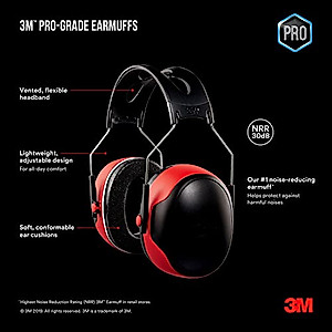 3M Pro-Grade Noise-Reducing Earmuff, NRR 30 dB, Lightweight and Adjustable, Black, One Size