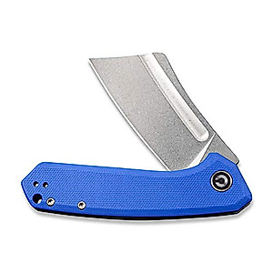 CIVIVI Mini Bullmastiff Pocket knife, Stout Cleaver Style Stonewashed Blade, G10 Handle,Flipper Open, Liner Lock,Reversible Deep Carry Pocket Clip, Everyday Carry Folding Knife C2004B (Blue)