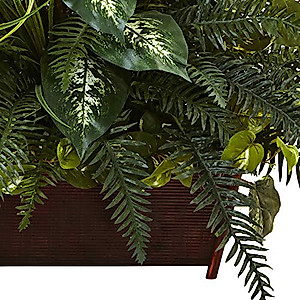 Nearly Natural 6792 Mixed Grass and River Fern with Wood Planter, 30.75'' x 12.5'' x 22.5''