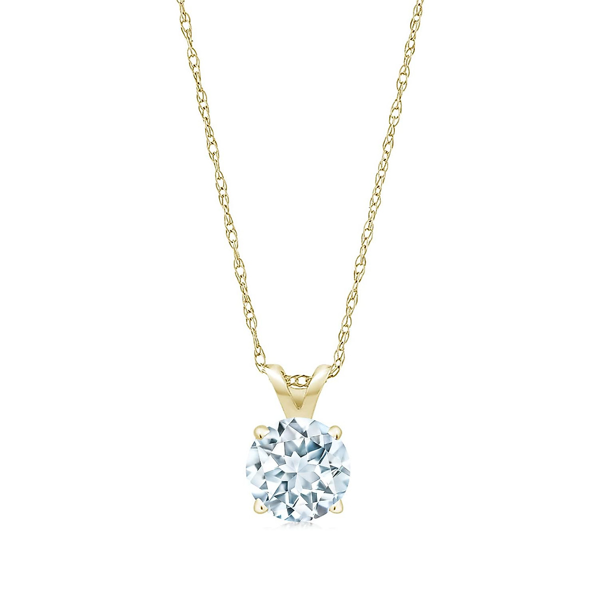 Gem Stone King 14K White Gold 6MM Round Gemstone Birthstone 4-Prong Pendant Necklace | Gold Necklace For Women | With 18 Inch Gold Chain